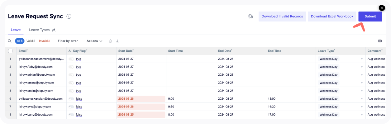 Bulk adding leave requests – Deputy Help Center